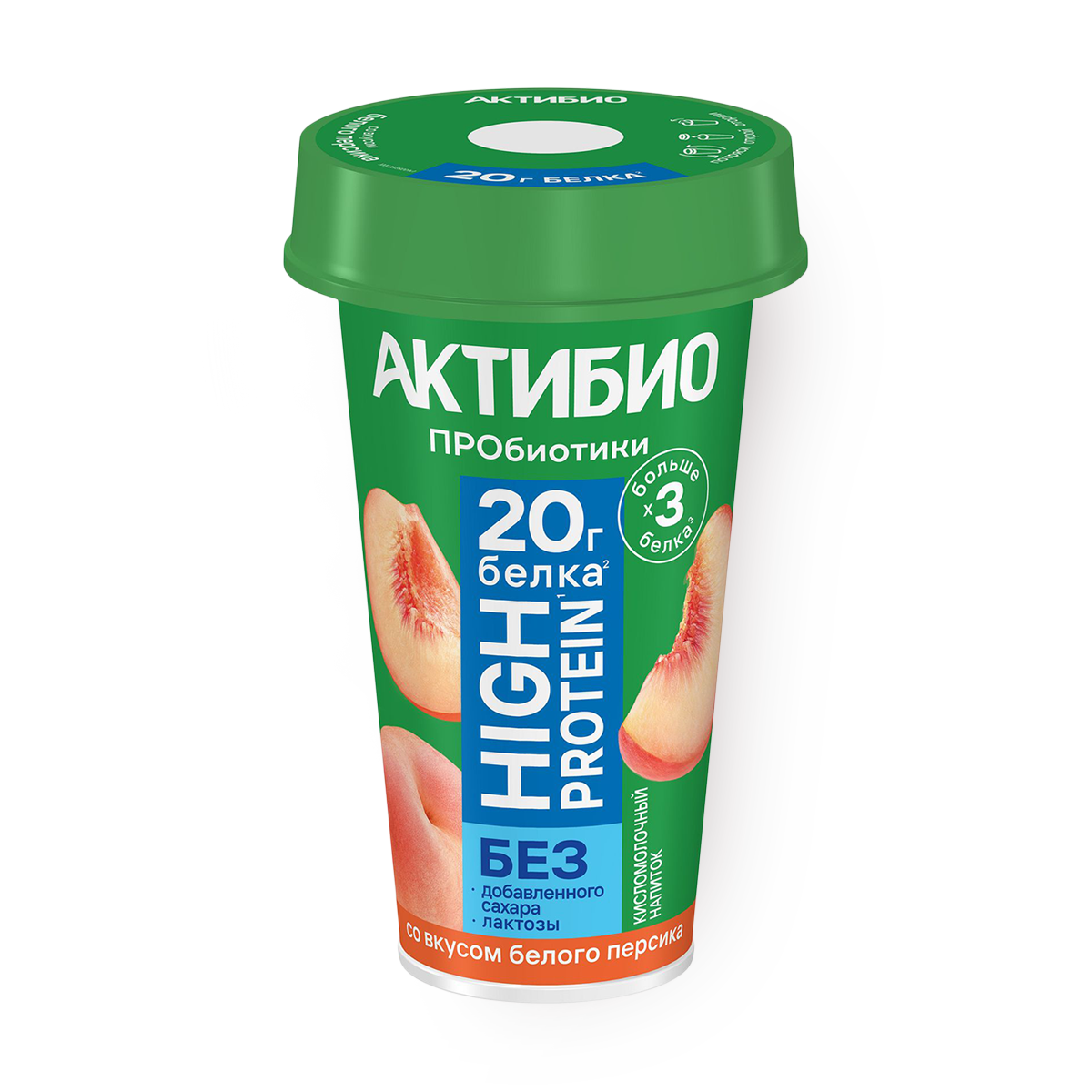 Напиток кисломолочный высокобелковый «Актибио» безлактозный белый персик 1,5%