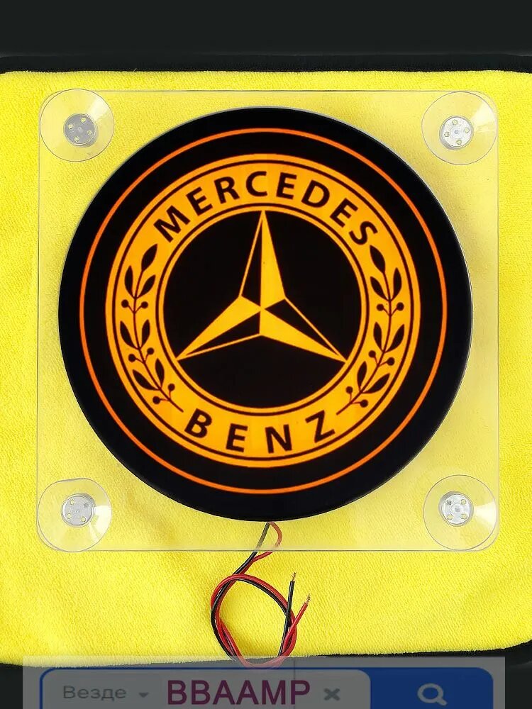 BBAAMP Светящаяся табличка Mercedes 24V, акрил, 20x20 см, желтый свет