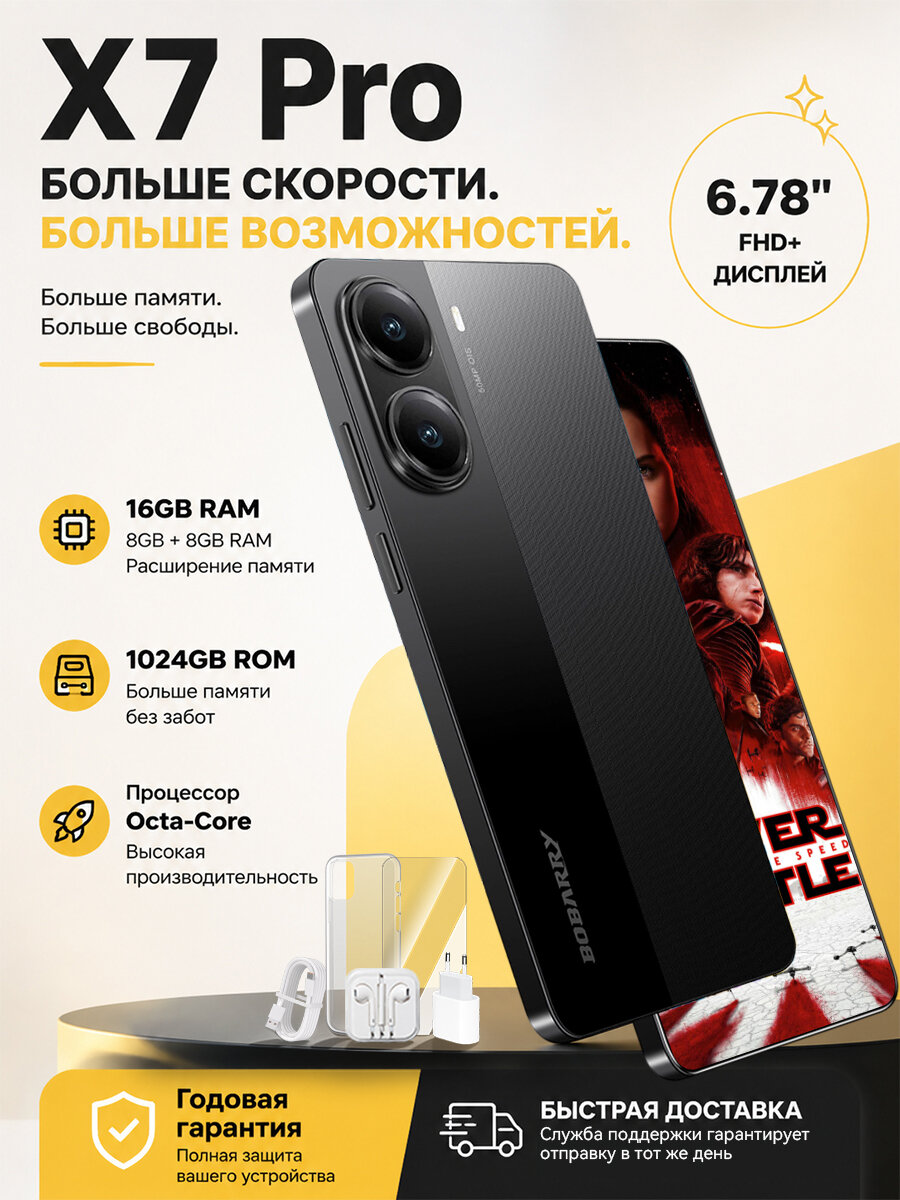Мощный смартфон с 6,78" экраном, 16 ГБ ОЗУ и 1 ТБ памяти — поддержка 5G и расширения карты