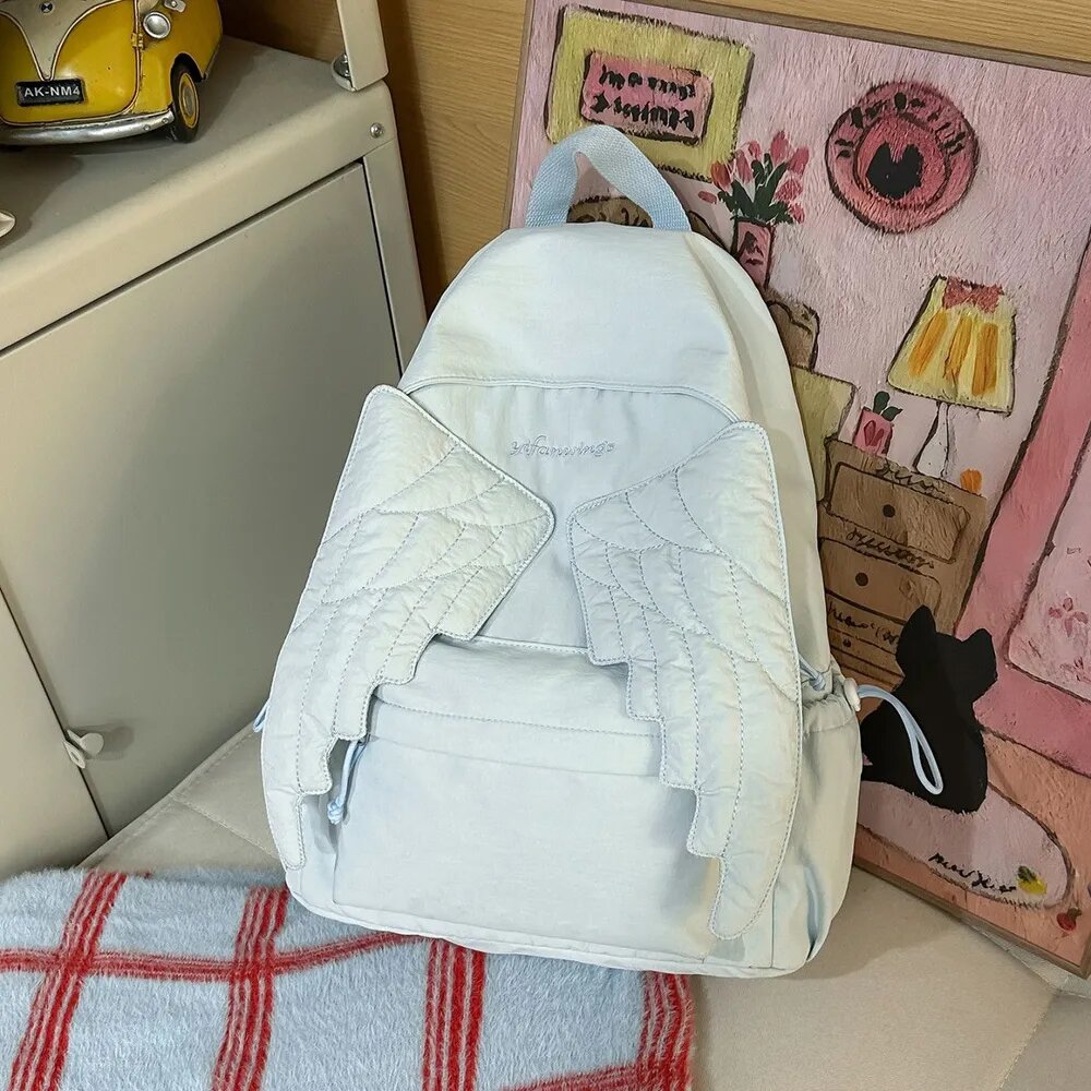 Y2K Женский повседневный рюкзак из оксфорд нейлона, бело-синий, 27x31x12 см — фото 1