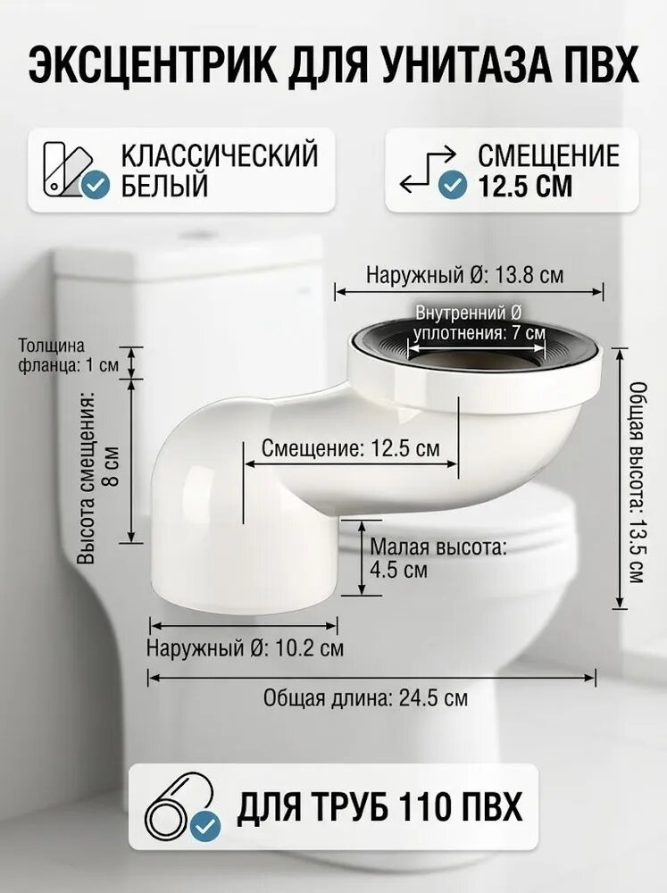 Эксцентрик смывного унитаза изготовлен из ПВХ-материала (110 мм)