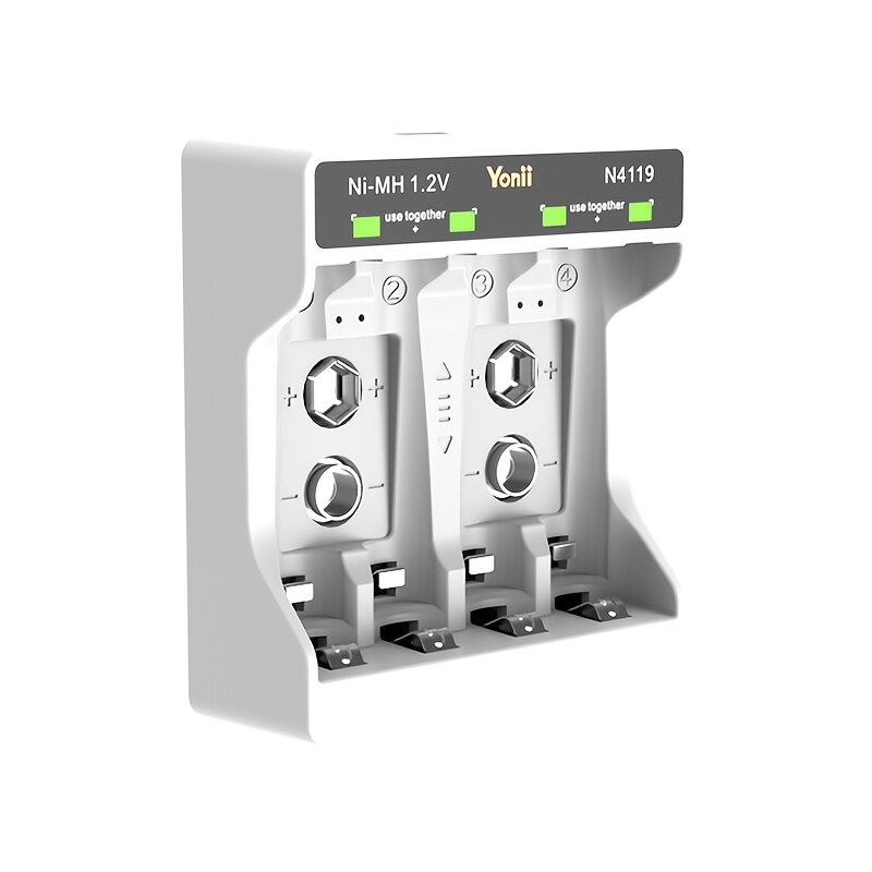 Зарядное устройство для аккумуляторов 9V, поддержка AA/AAA/1.2V Ni-Mh, 9V Ni-Mh/8.4V литиевые, компактное, белый, модель N4119