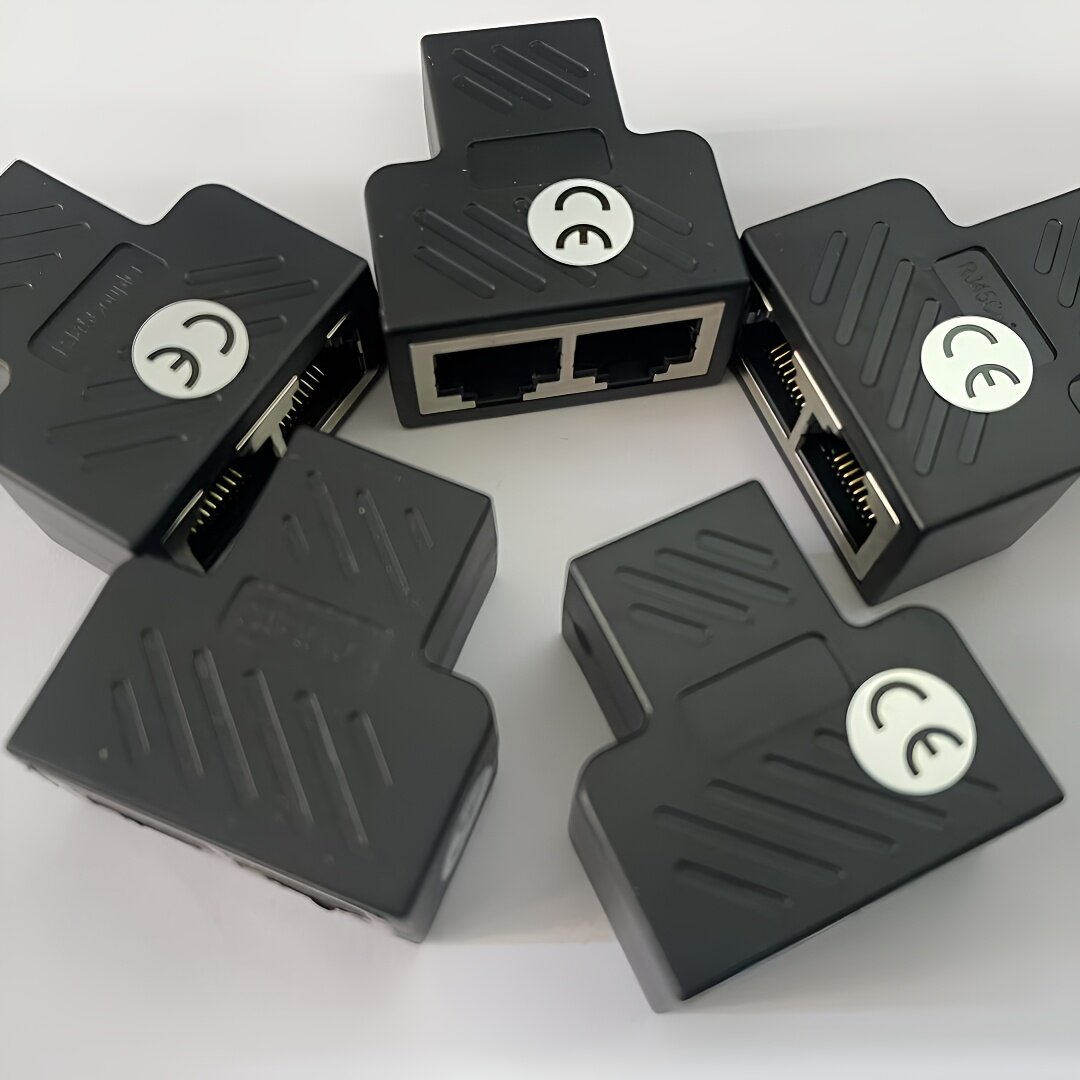 Разветвитель RJ45 1 на 2, адаптер-удлинитель Ethernet, мама-мама, 5 шт, черный