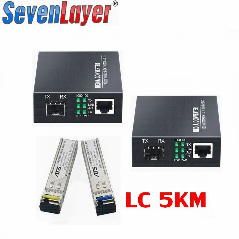 Гигабитный медиаконвертер 1SFP1E с модулем SFP
