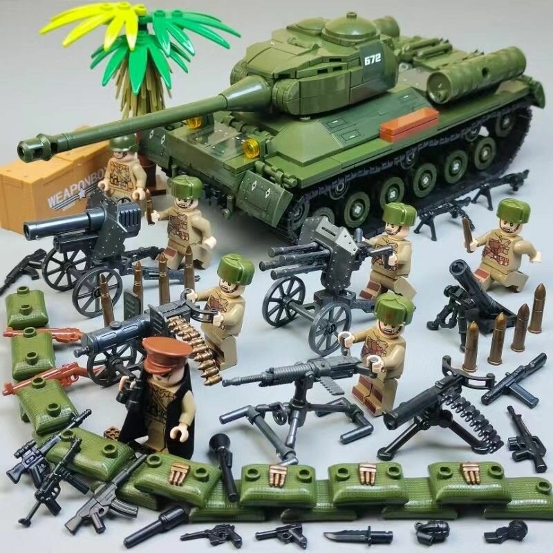 Конструктор набор Военная сцена/Сталинградская битва, танк, оружие, снаряжение, солдат, фигурка, модель поля боя