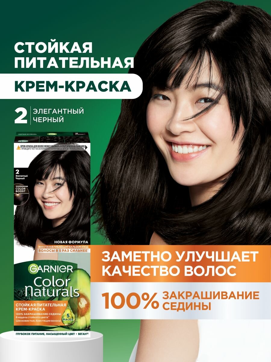 Garnier Стойкая питательная крем-краска для волос Color Naturals, оттенок 2.0, Элегантный черный