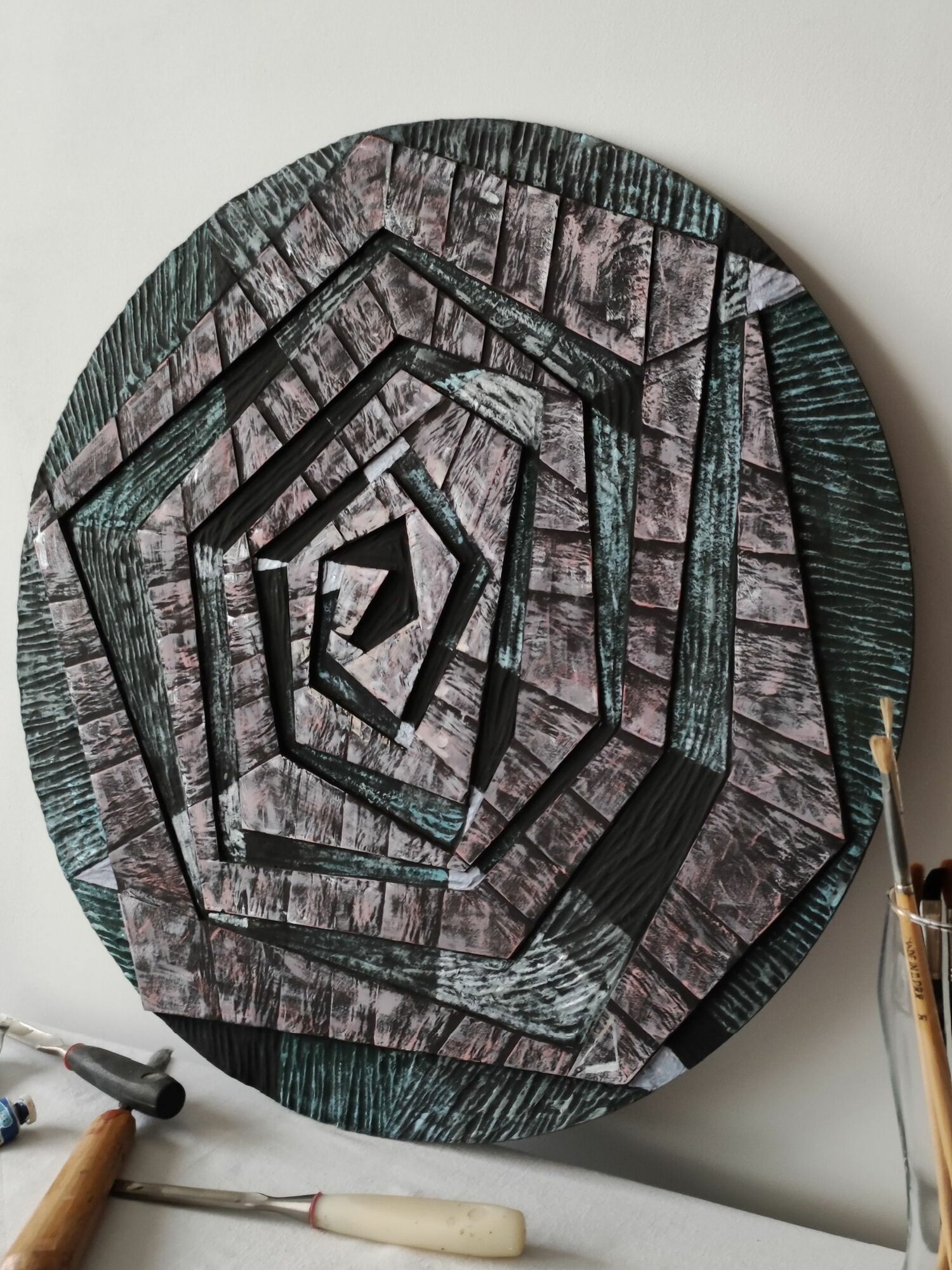 Картина "Эпсилон", абстракция, на дереве, акрил, 68x68 см, без рамы