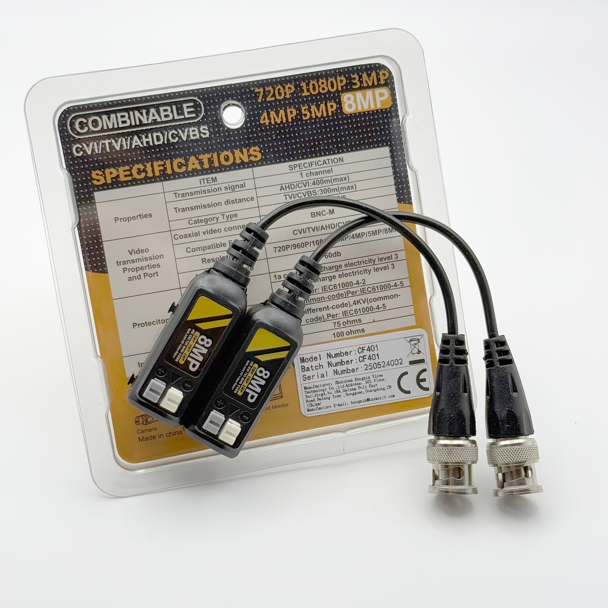 Пассивный передатчик витой пары CF401, 1 пара, для AHD/CVI/TVI