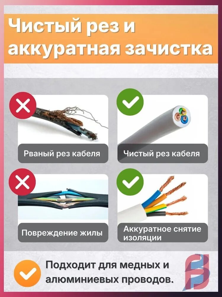 Кабелерез ручной со стриппером нуск 2 в 1, для медных и алюминиевых проводов 0.5-6 мм² — фото 1