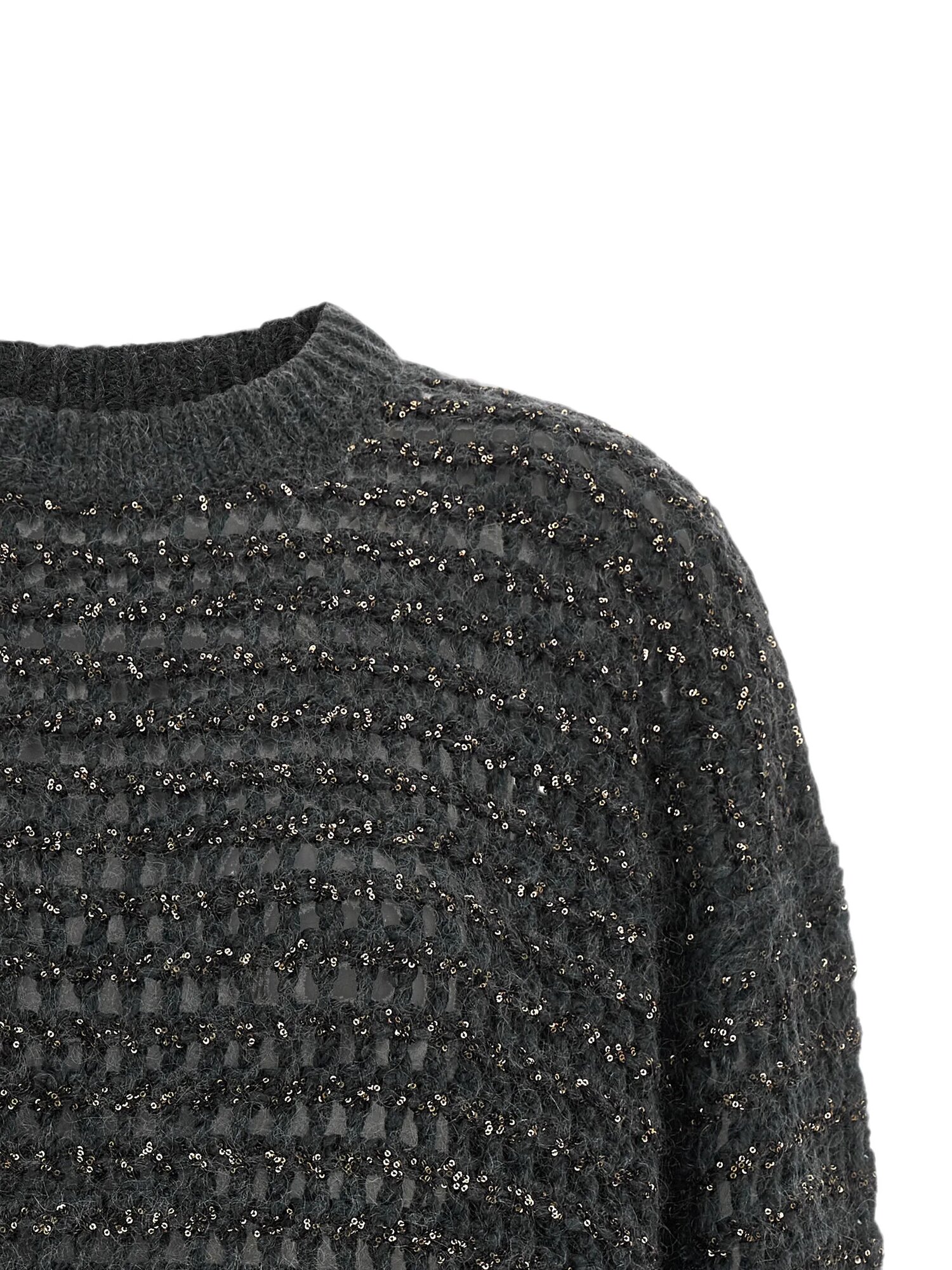 Свитер BRUNELLO CUCINELLI Sequin-embellished open-mesh sweater, размер 40, , grey — фото 1