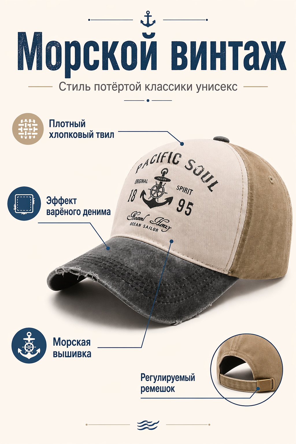 Бейсболка  Моряк для мужчин