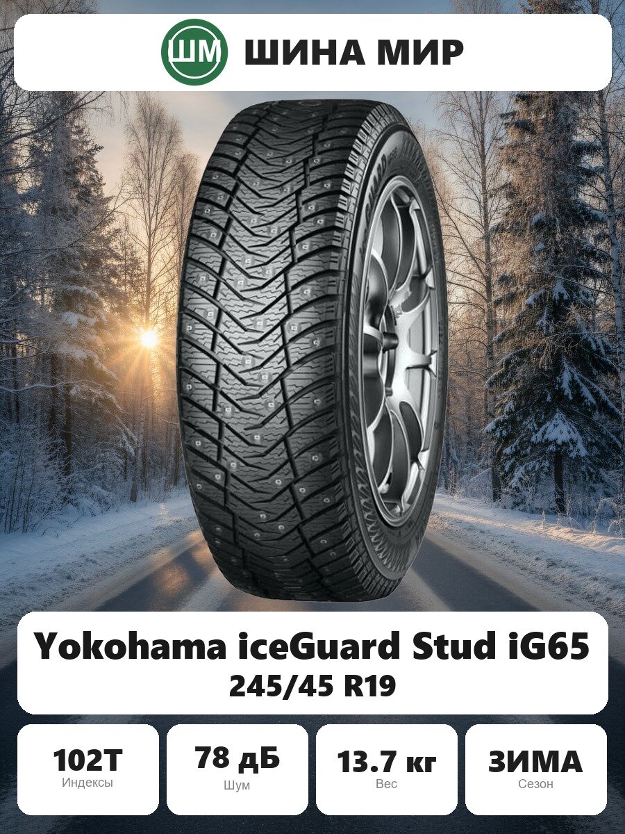 Шина Yokohama iceGuard Stud iG65 245/45 R19 102T Зимняя Шипованная