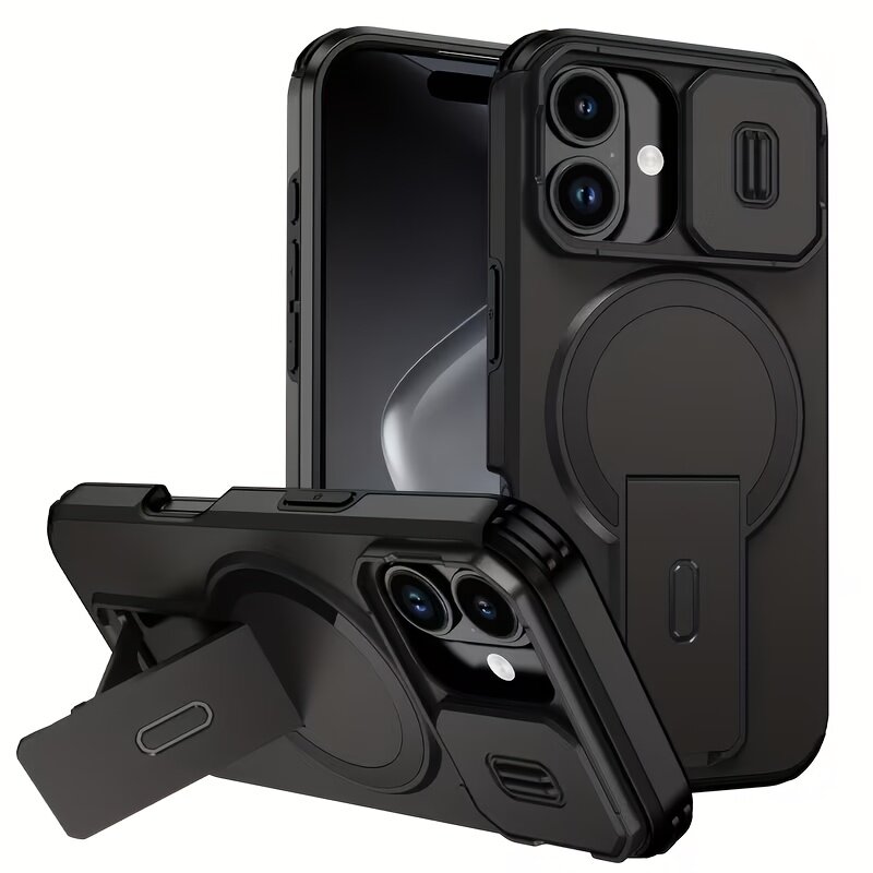 Чехол для iPhone 15 Premium Mecha Soaring Series, ударопрочный, защита от царапин, антиотпечатки, скрытый держатель, черный
