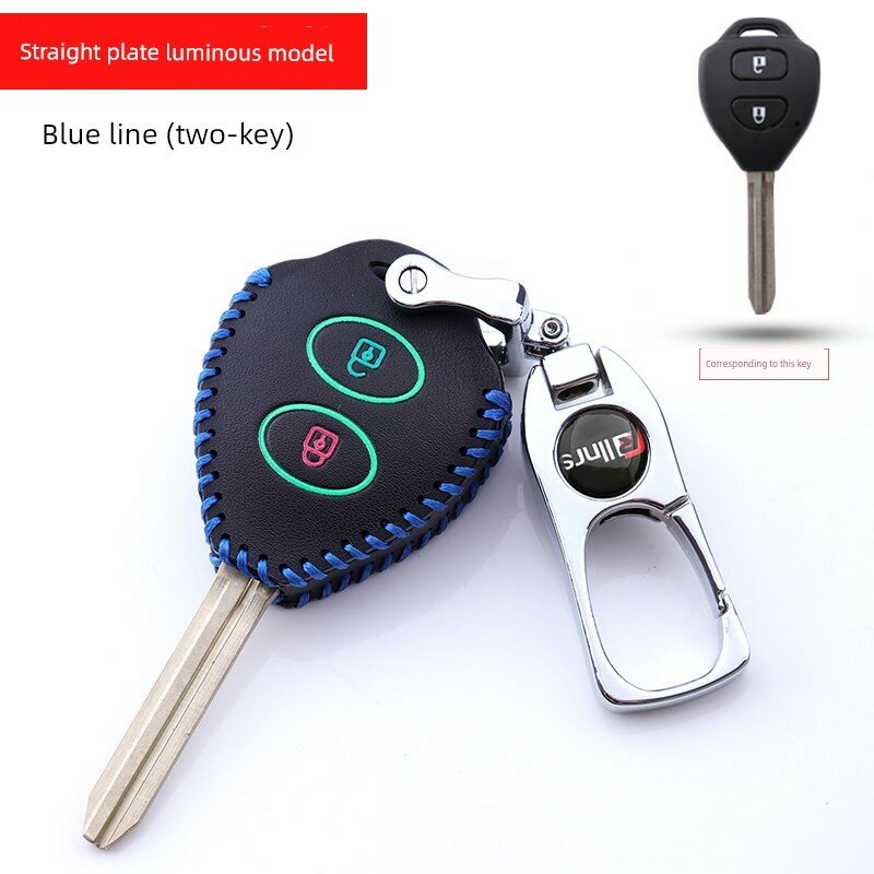 2-Button автомобильный чехол для ключа с неоновой синей линией и эмблемным замком для Toyota Corolla, Camry, RAV4,