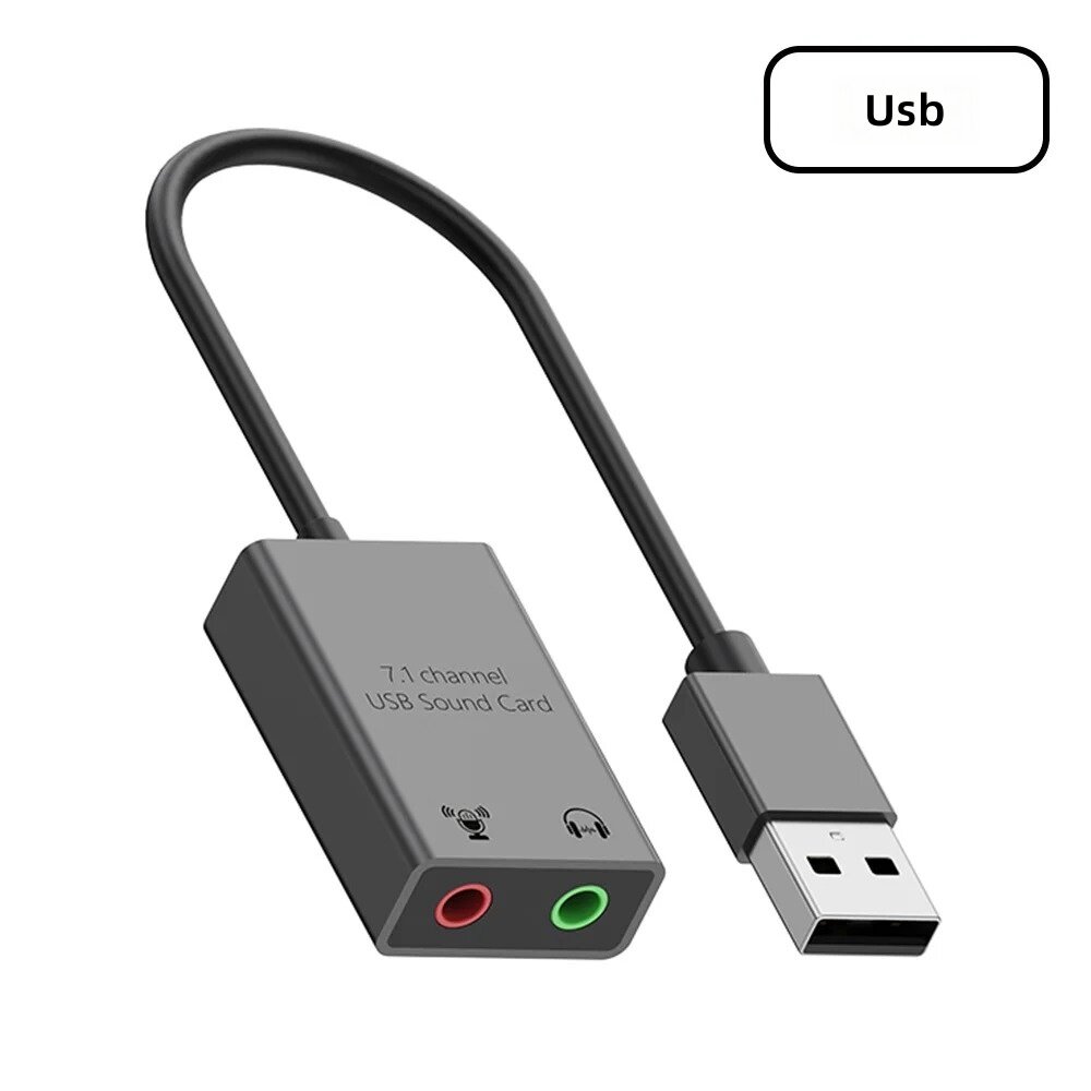 Внешняя USB звуковая карта 3.5 мм аудиоадаптер 7.1 канал SK02-USB, совместимая с ноутбуками, микрофонами, колонками и наушниками