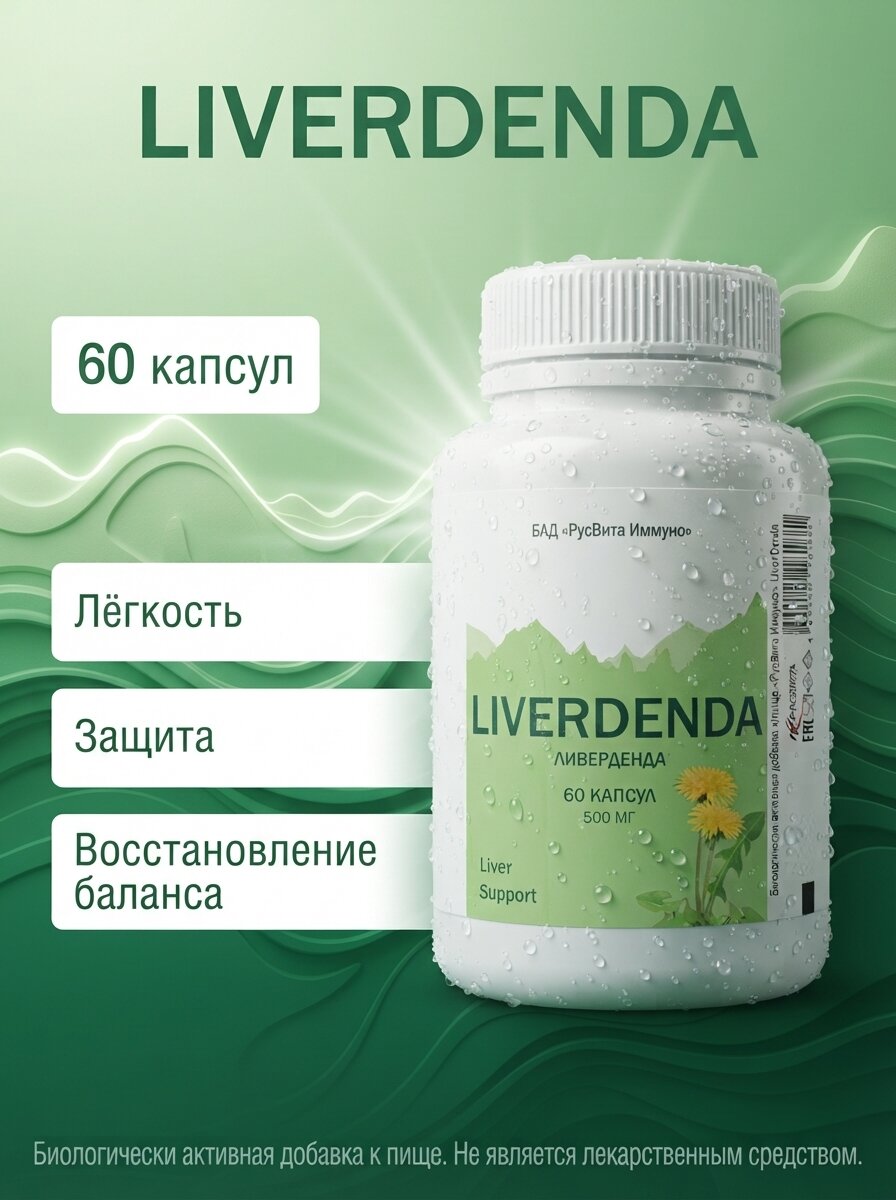 БАД для печени LiverDenda (Ливерденда), натуральный состав, банка, 60 капсул