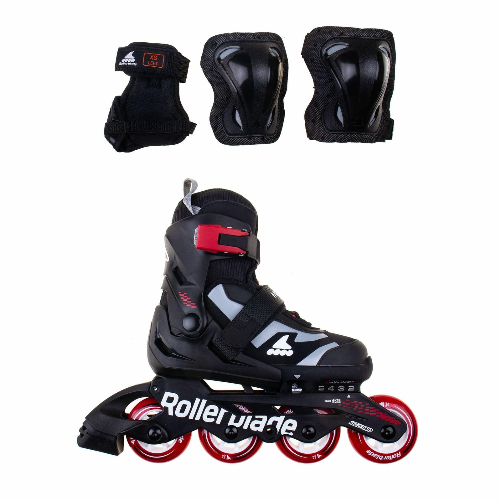 DECATHLON ролики Rollerblade Microblade Combo, красный, регулируемые, 36,5/40, с защитой