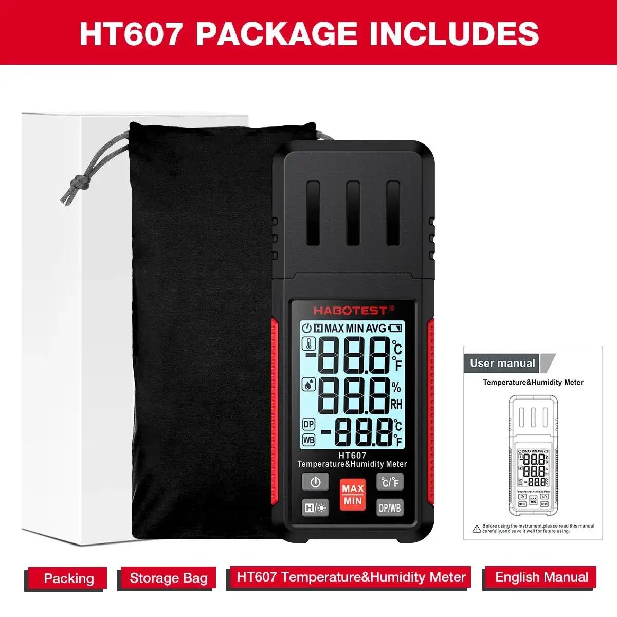 Цифровой термогигрометр HABOTEST HT607
