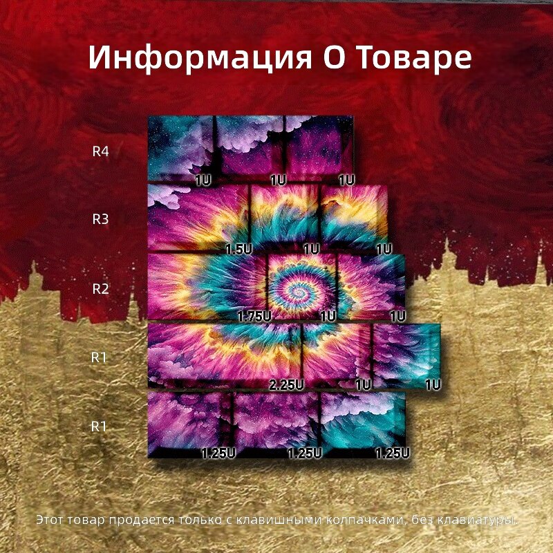 Колпачки для клавиатуры (кейкапы) 15 клавиш, PBT, 5-сторонняя термопереводная печать, разноцветный спиральный градиент с облачным узором, оригинальная высота (только кейкапы, клавиатура не входит)
