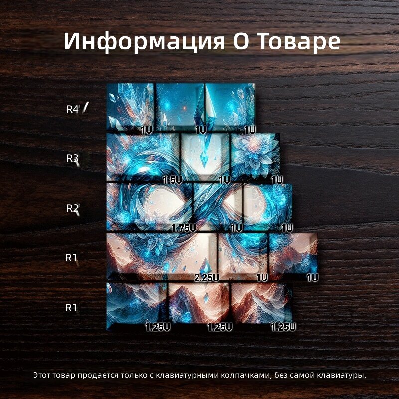 Набор механических кейкапов 15 клавиш, профиль OEM, PBT, сублимационная печать, синий ледяной кристалл с символом "∞", совместимые с переключателями Cherry, для DIY