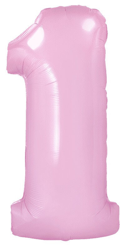Шар (40'/102 см) Цифра, 1, Розовый, Макарунс, 1 шт, Flexmetal