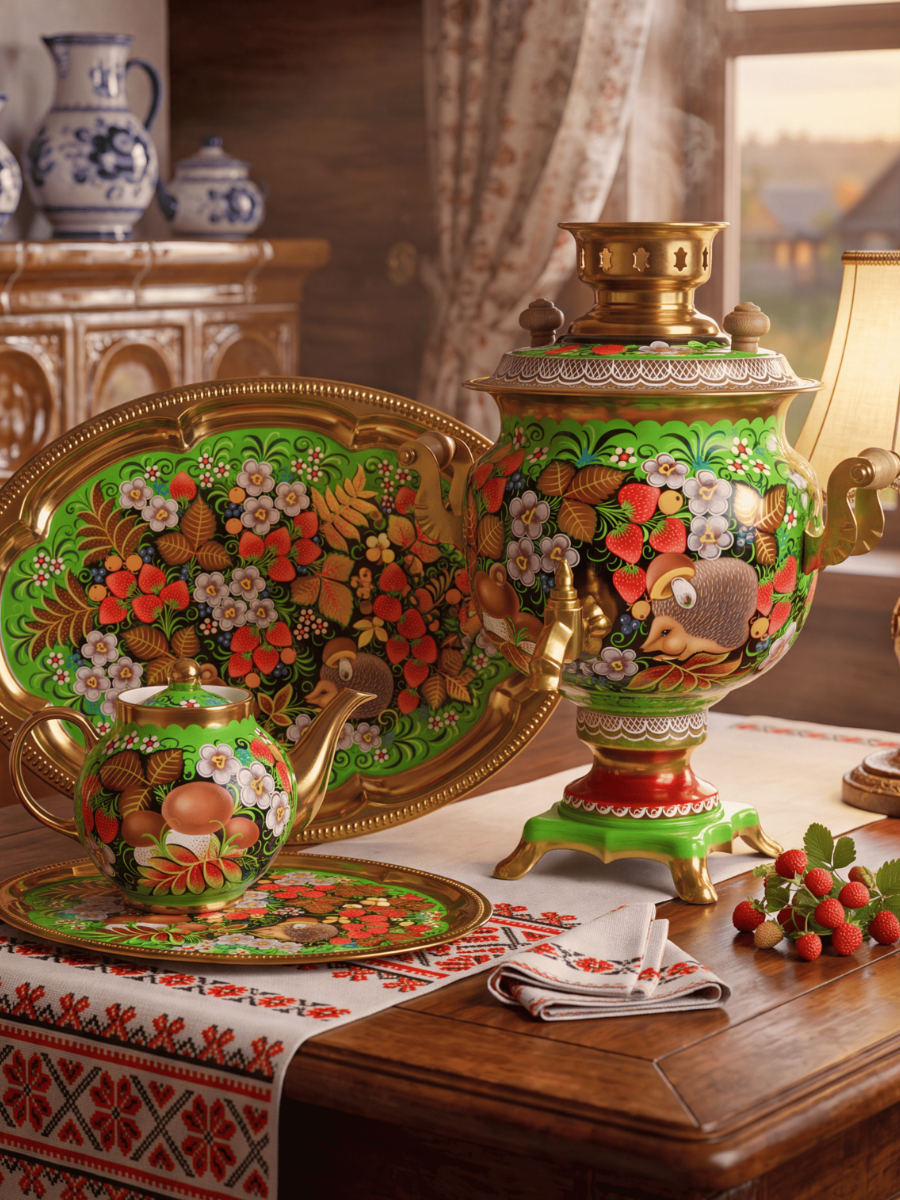 Самовар электрический "Тула", 3 л, овальный, расписной, с крышкой