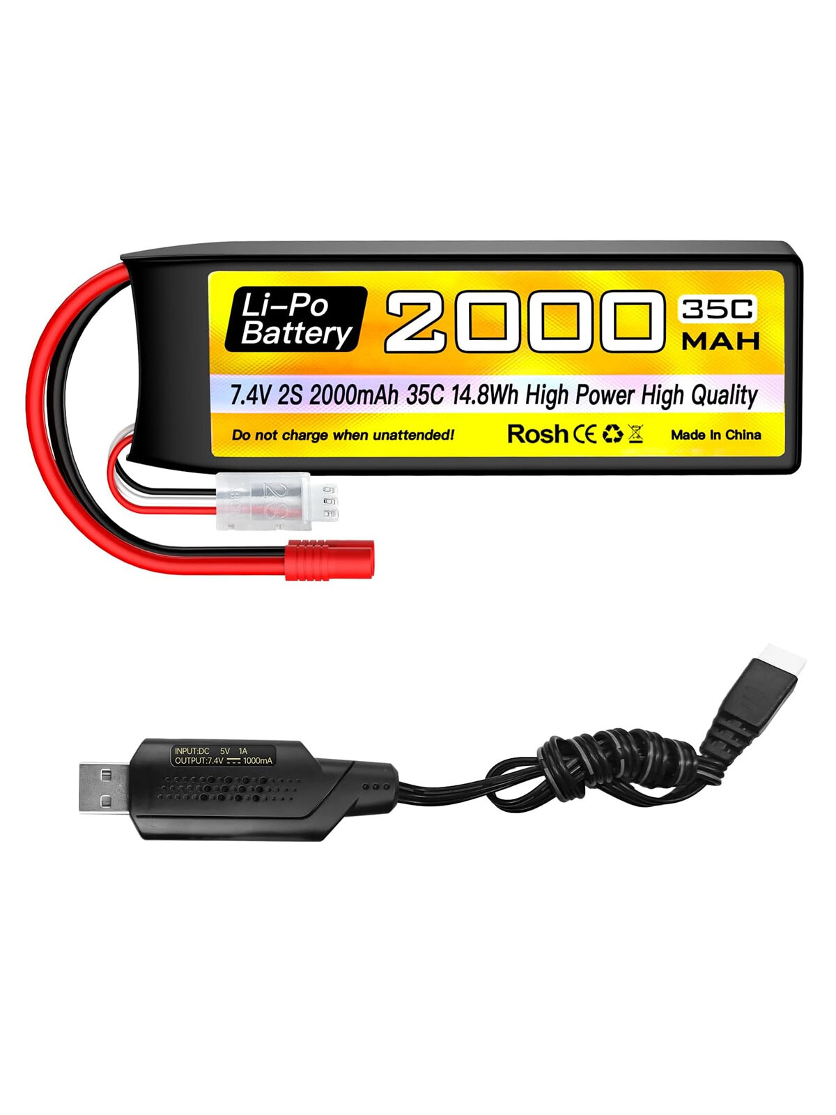 1 аккумулятор 7.4V 2000mAh 35C 2S Lipo с 3.5 мм Банановый штепсель и USB - зарядной линией для автомобилей RC, грузовых автомобилей, судов RC 2S LiPo 35C для радиоуправляемых моделей с USB зарядкой