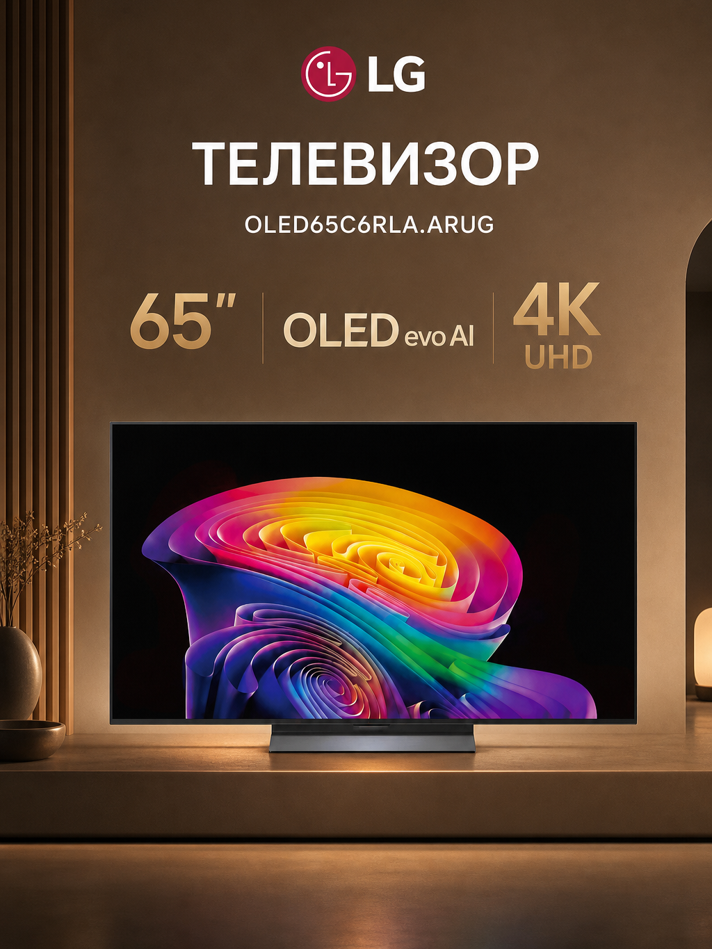 Телевизор LG 65" OLED65C6RLA. ARUG, Smart TV, OLED evo AI, 4K UHD, черный