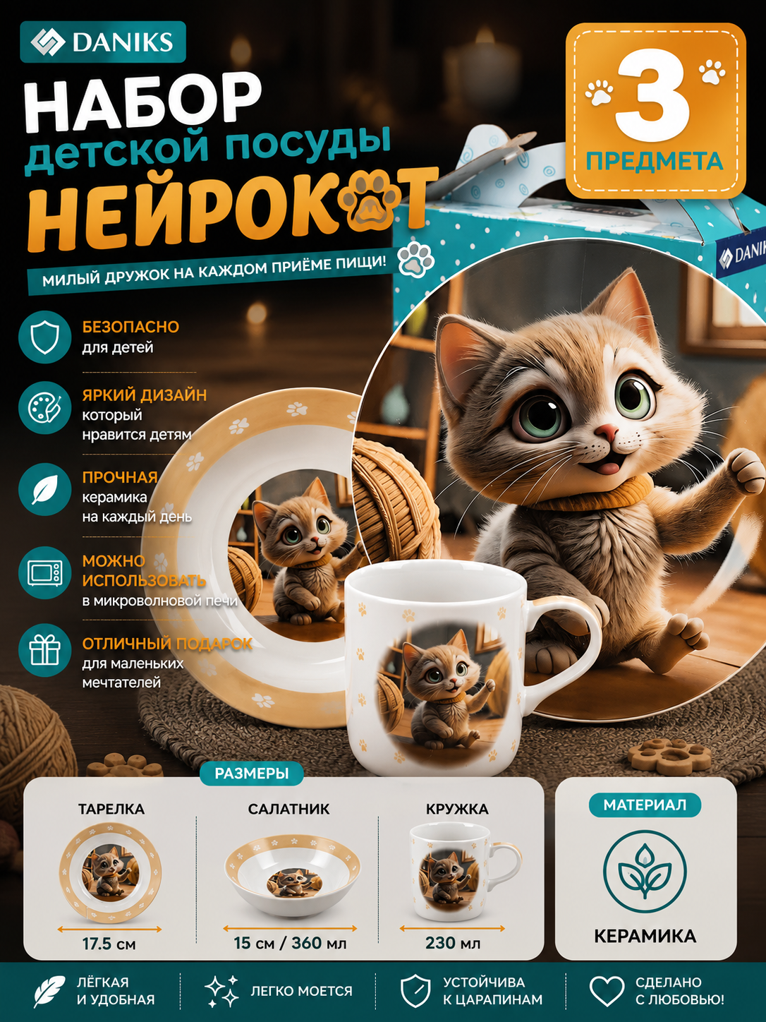 Набор детской посуды из керамики для кормления Нейрокот
