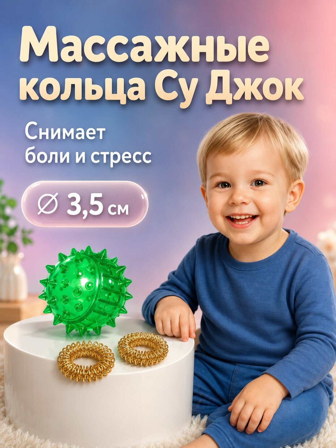 Массажер Су Джок для рук и ног с 2 кольцами зеленый 3.5 см. массажные кольца для пальцев для ладоней и стоп