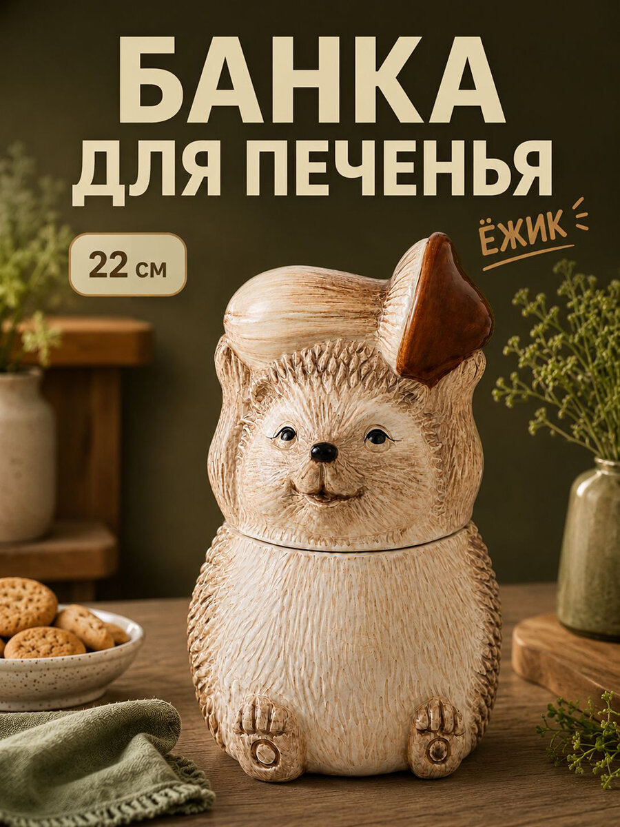 Банка для печенья 900 мл 14х14х22 см Elan Gallery Ежики керамика