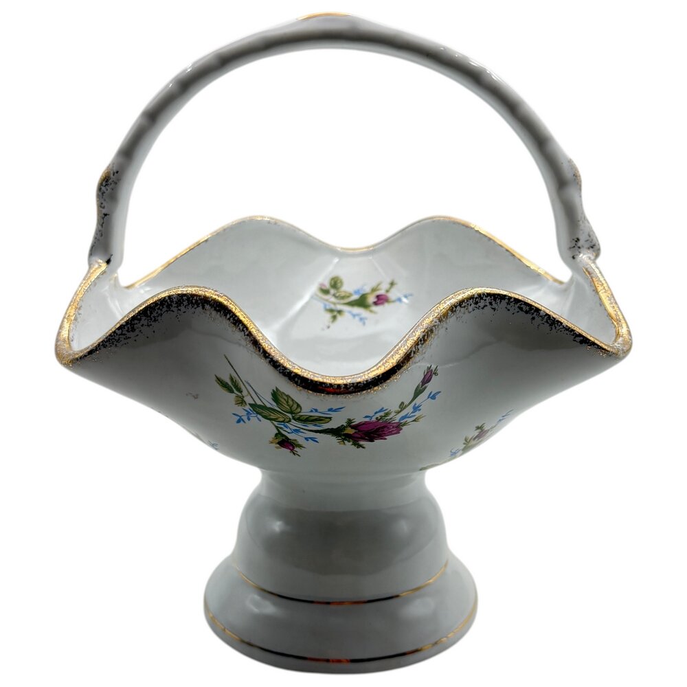 Конфетница - корзинка "Роза" с ручкой, фарфор, 24 К, 1970-1990 гг, ARK Porcelain, Польша