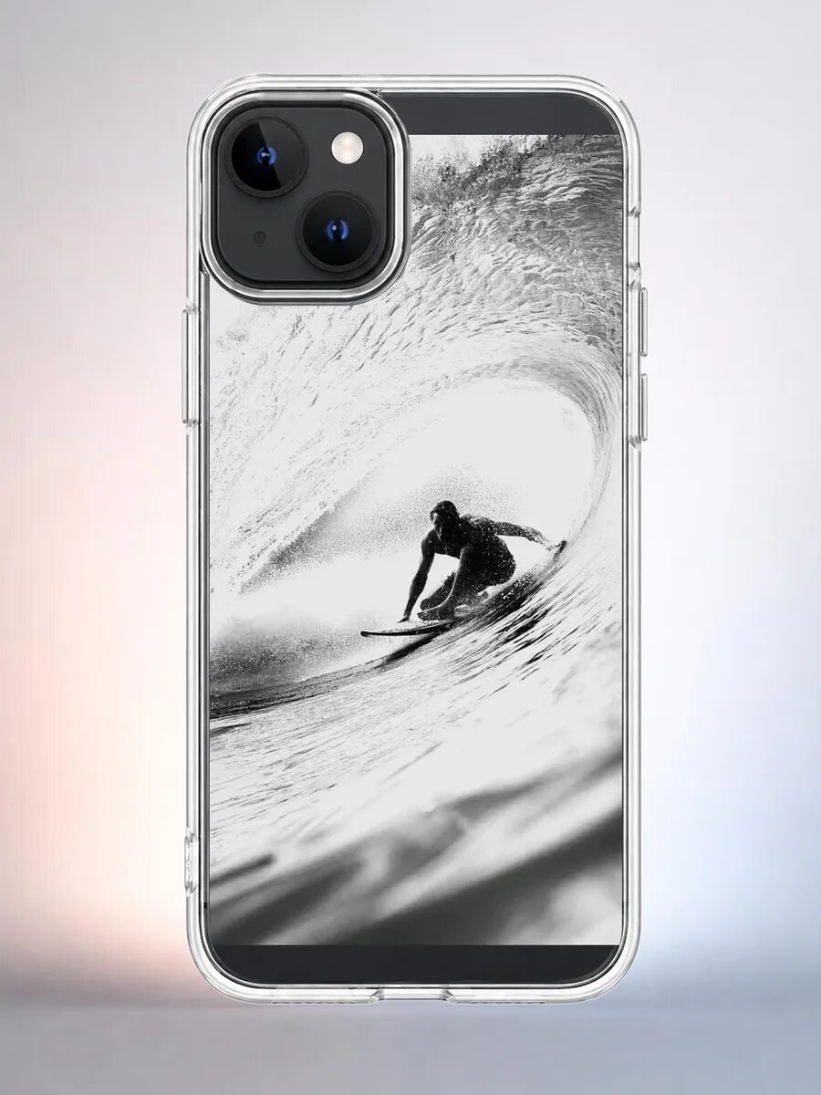 Чехол iPhone 13 сёрфер в трубе крупно силиконовый