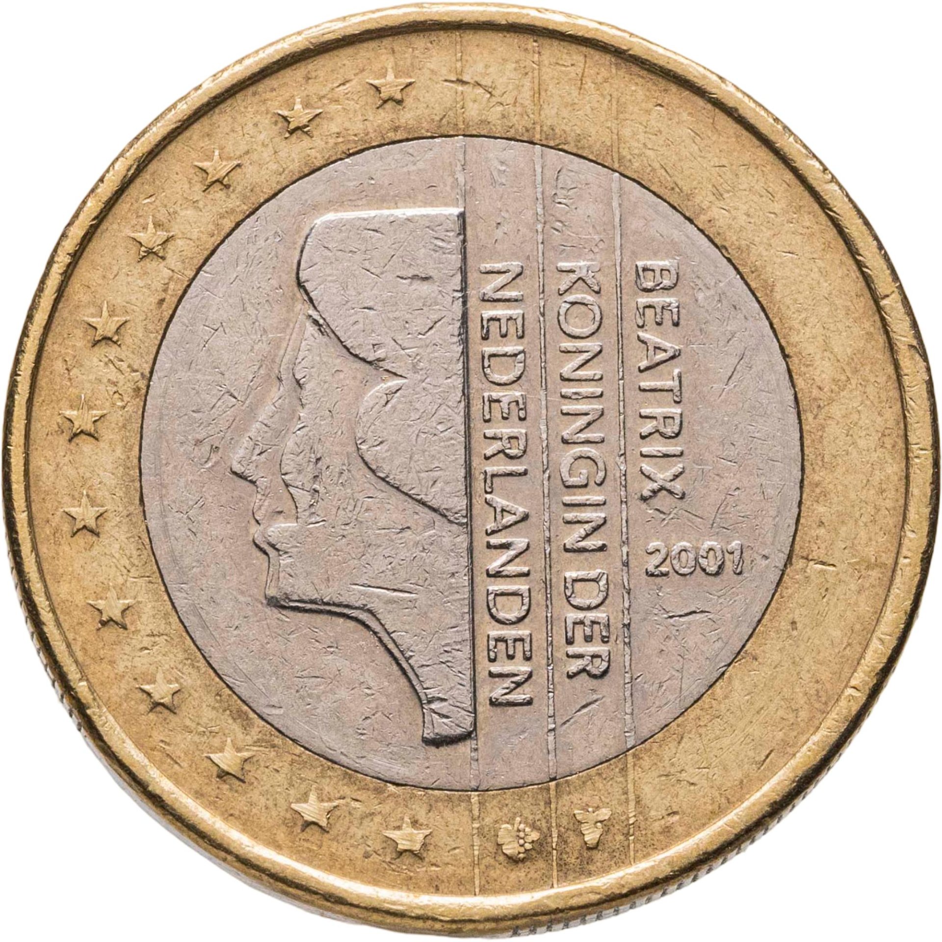Нидерланды 1 евро euro 2001, Биметалл, в сохранности VF