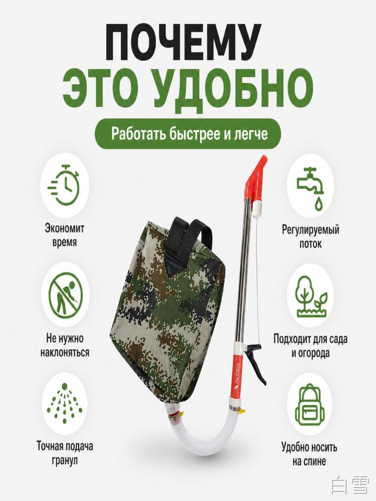 Наплечный разбрасыватель удобрений с регулировкой камуфляжный для огорода точная подача сеялка — фото 1