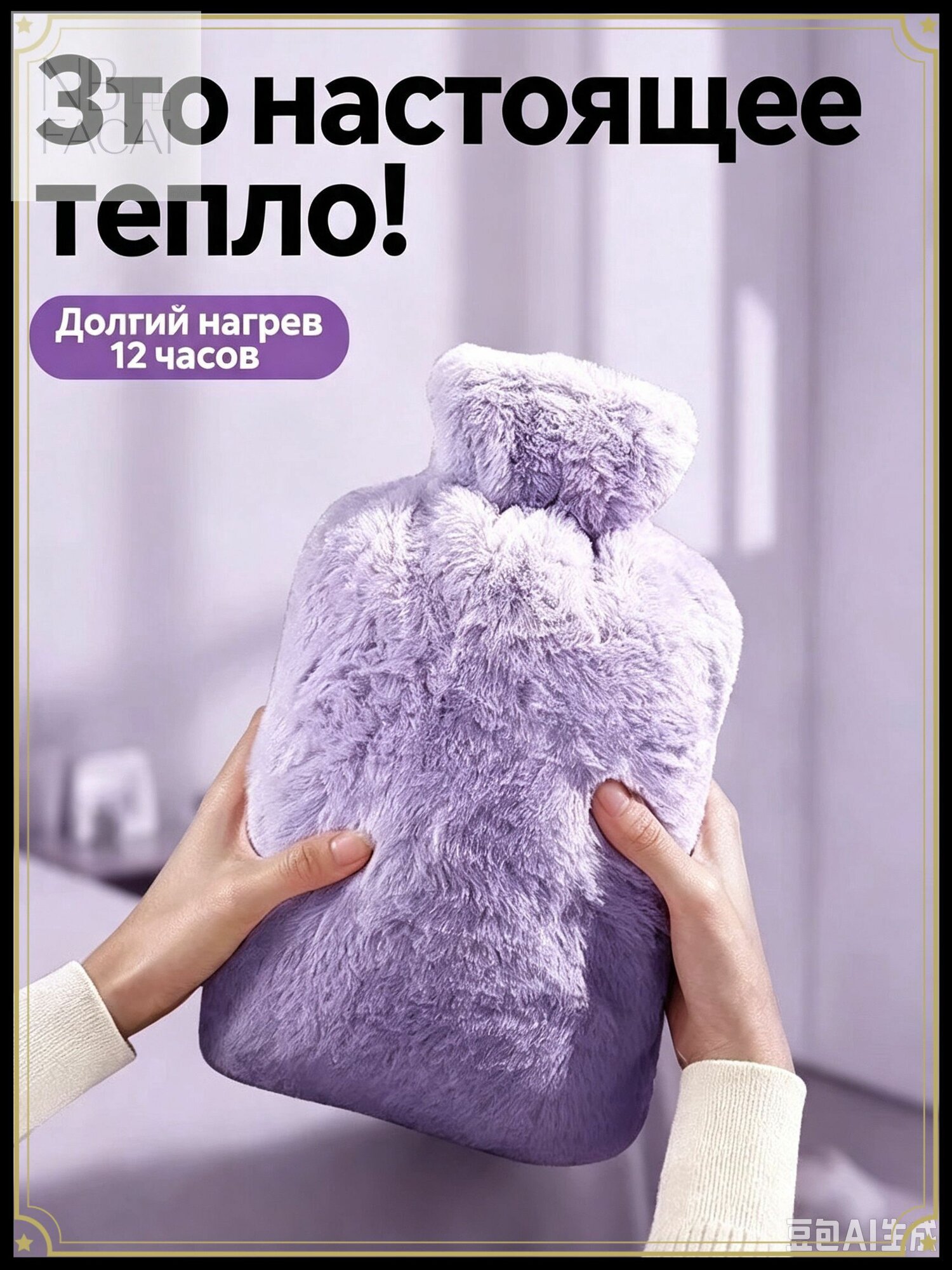 Грелка 1 литр с пушистым чехлом, универсальная для холодного и горячего компресса, греющая подстилка