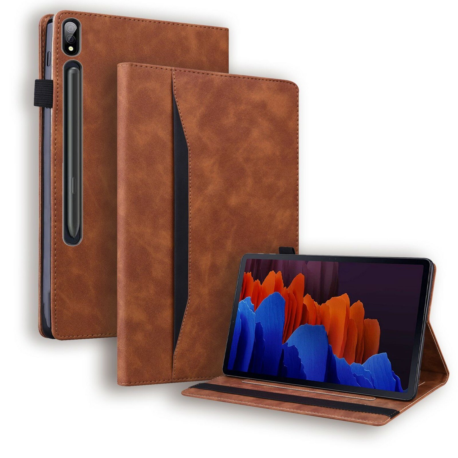 Чехол MyPads для Samsung Galaxy Tab S7 FE, S7 Plus, S8 Plus 12.4' из искусственной кожи коричневый с подставкой