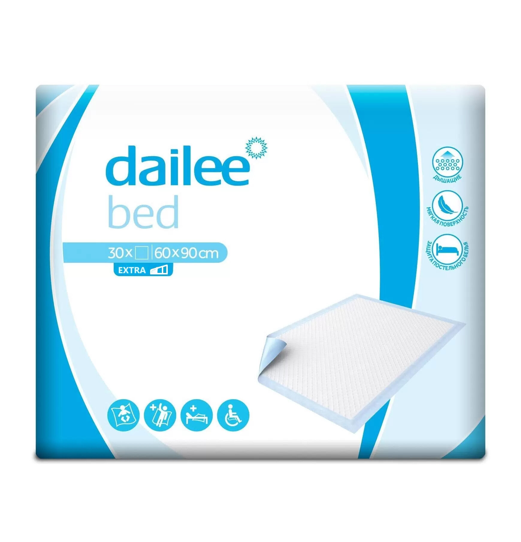 Одноразовые пеленки впитывающие Dailee, 60x90, 30 шт, голубой