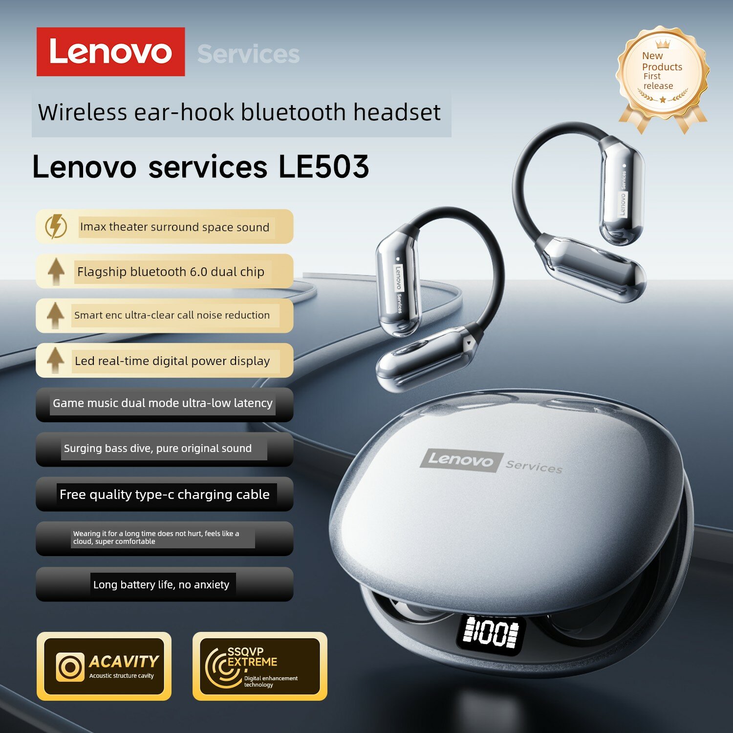 Беспроводные Bluetooth-наушники Lenovo LE503, накладные, с костной проводимостью, открытого типа, без вкладышей,