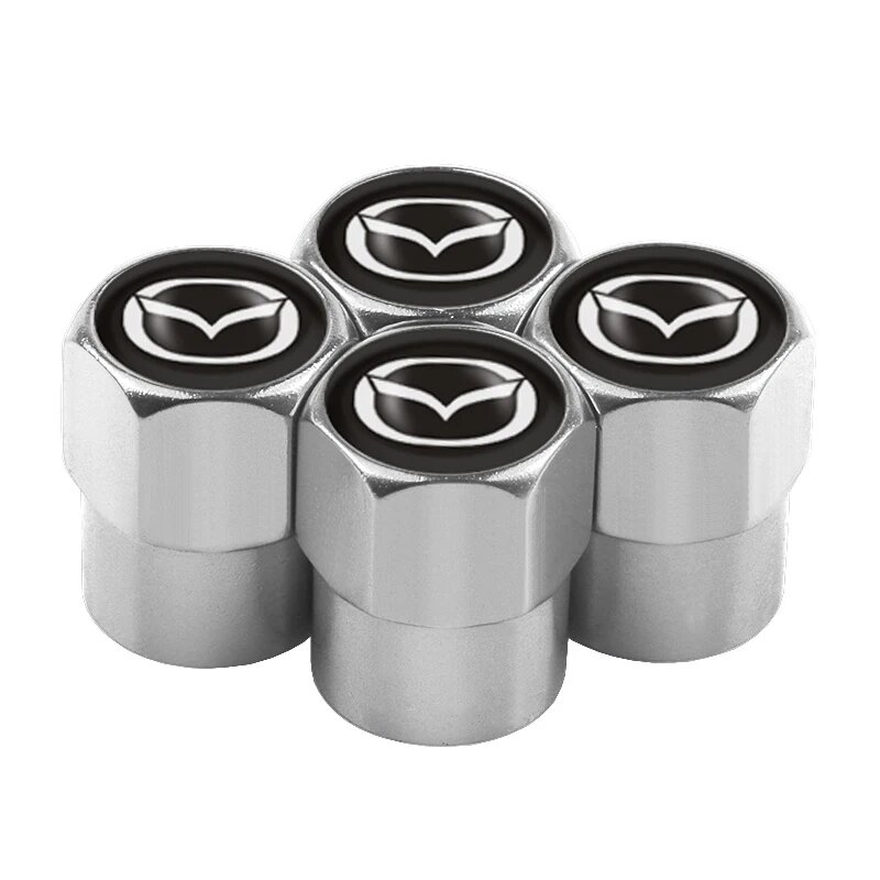Колпачки на ниппели шин Mazda, серебристые, 4 шт.