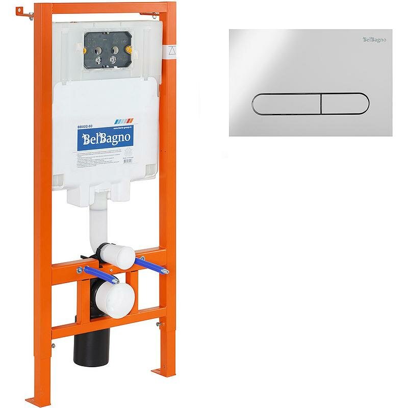 Инсталляция для унитаза BelBagno BB002-80 BB005-PR-CHROME с бачком и кнопкой смыва хром