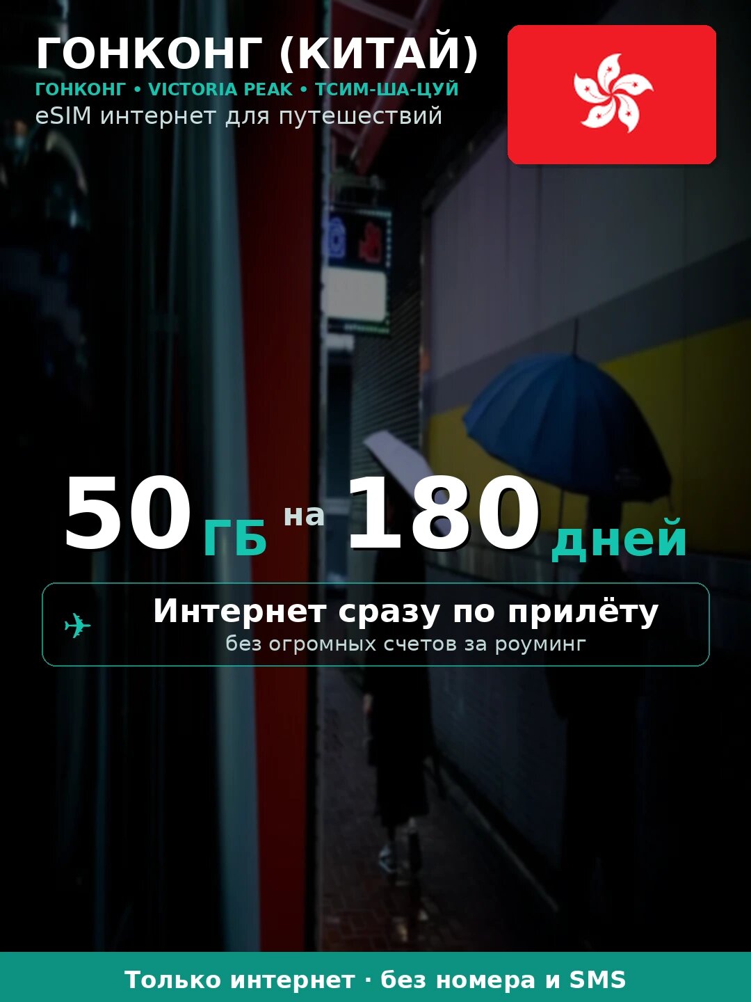 ESIM Гонконг (Китай) — мобильный интернет 50 ГБ на 180 дней | виртуальная SIM-карта для путешествий