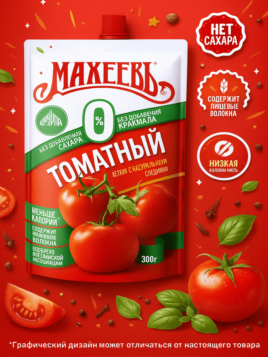 Кетчуп махеевъ Томатный без сахара и крахмала, 300г