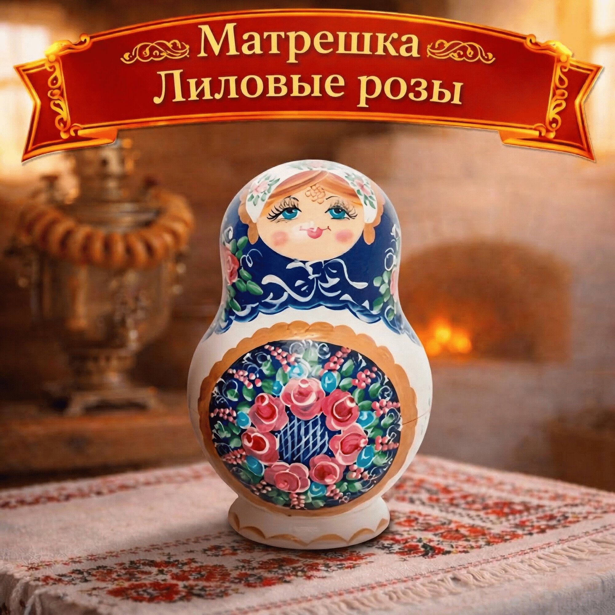 Матрешка Лиловые розы