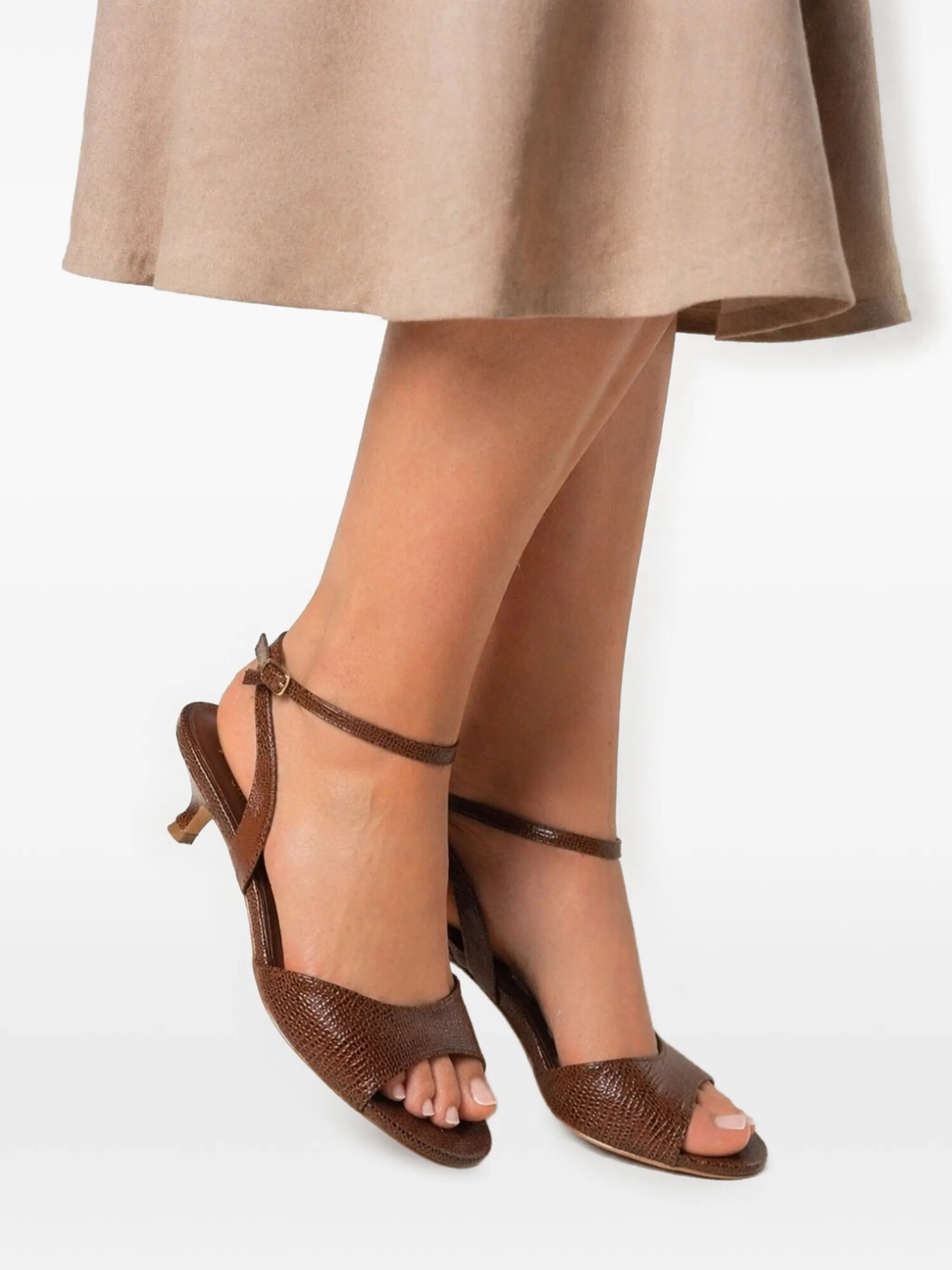 Босоножки poche PARIS Lizard-effect buckle-fastening sandals, размер 38, brown — фото 1