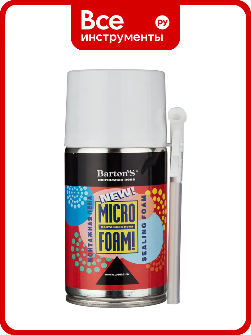 Пена монтажная BARTONS MICROfoam, готовый к использованию баллон, звукоизоляция, белый цвет, огнестойкость
