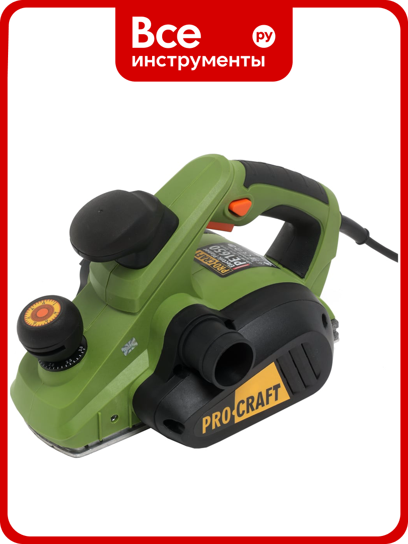 Рубанок переворотный PROCRAFT 82 PE1650 с регулируемой глубиной, стационарным креплением и пылесборником в комплекте