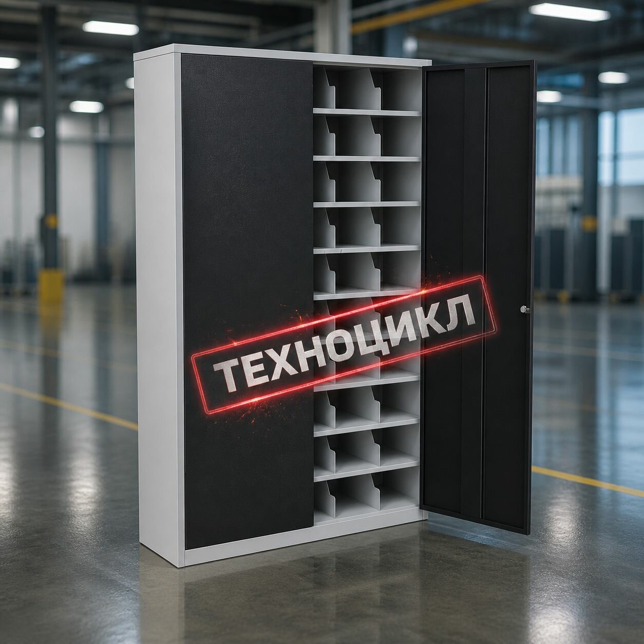 Металлический шкаф для противогазов ХПГ-50, с дверьми, 1900х1100х400 мм, серый RAL 7035 техноцикл