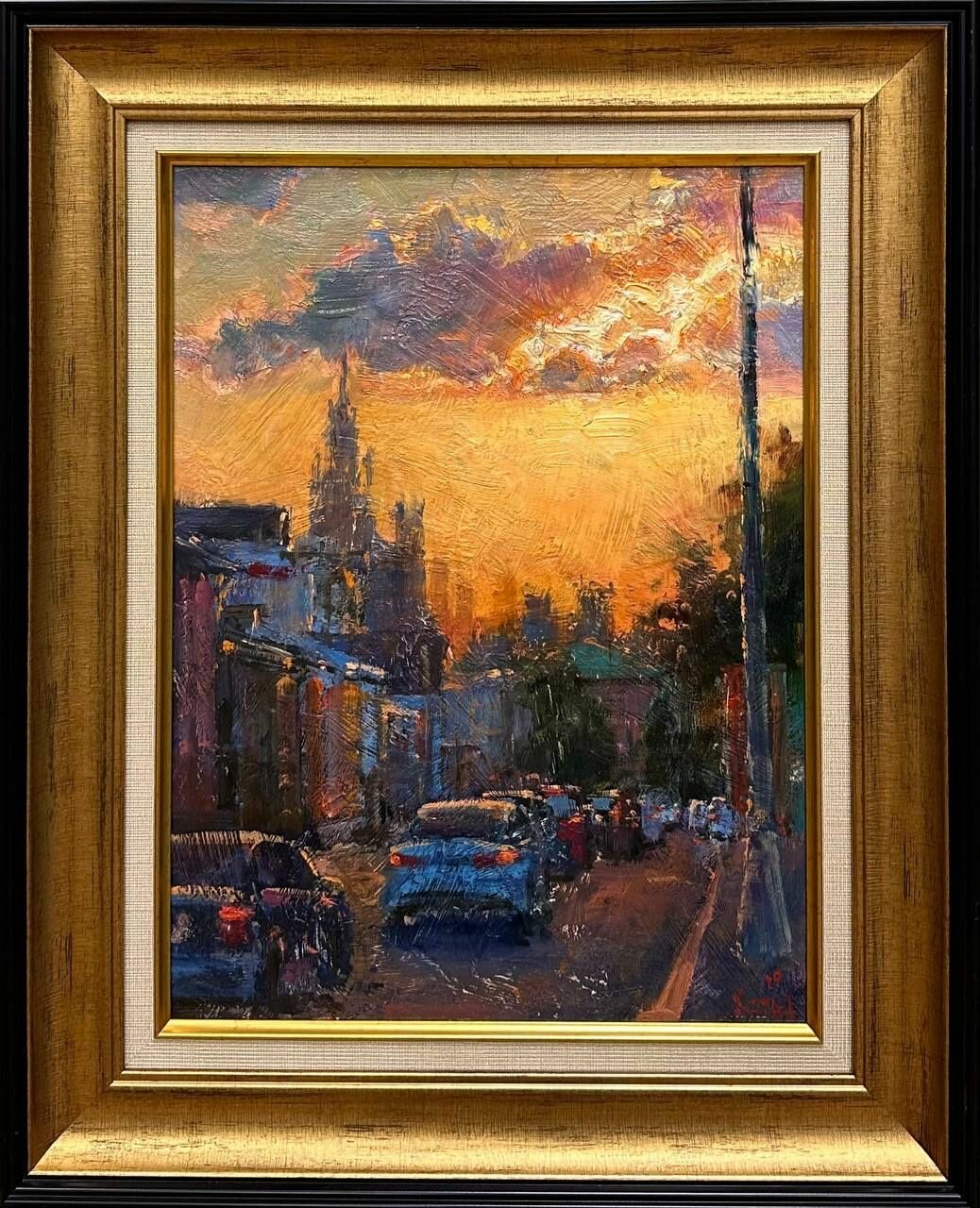 Картина маслом, городской пейзаж "Москва. Вечерняя Никольская". МДФ/Масло. Размер 30х40. Автор Борис Коган.
