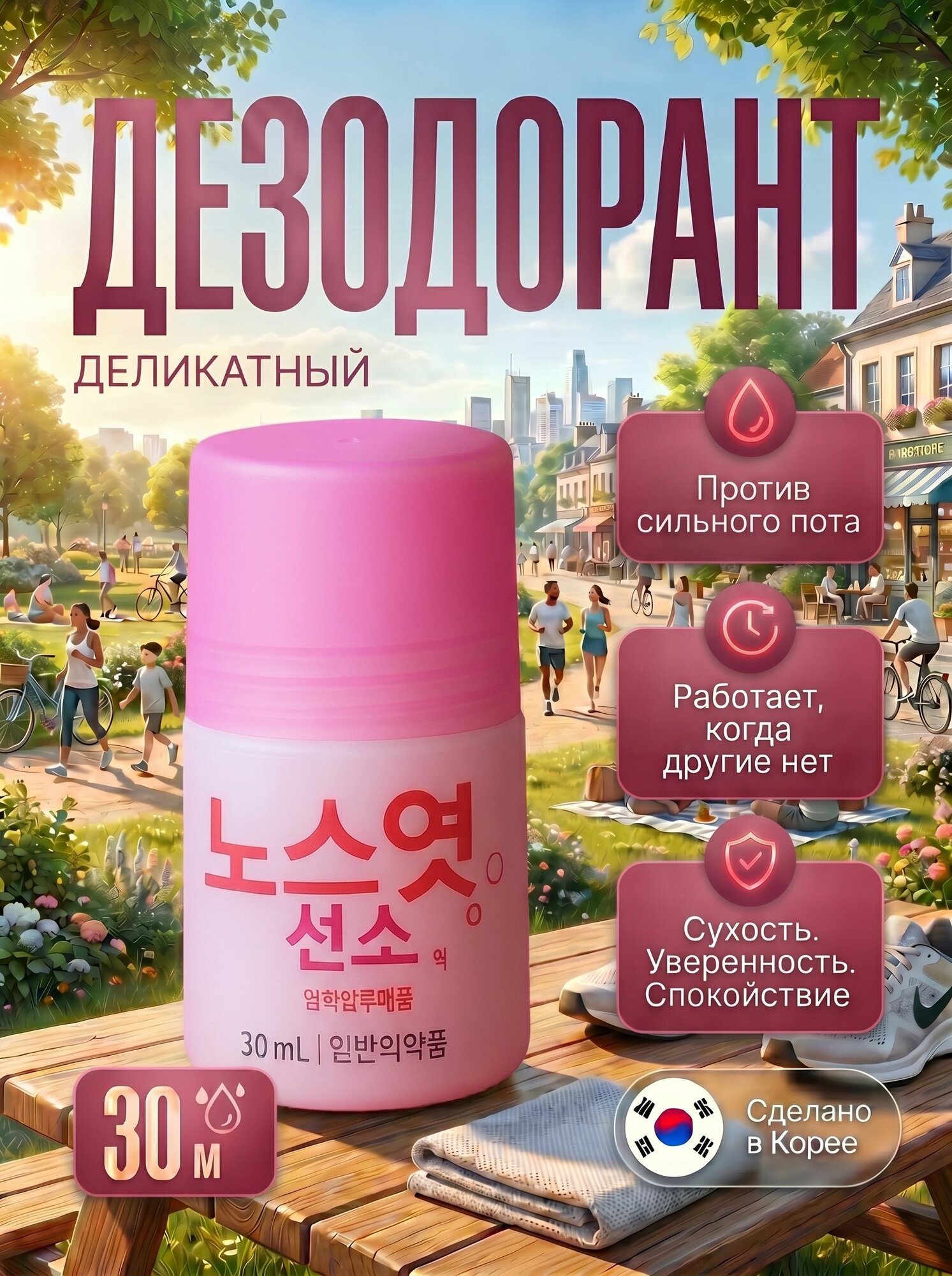Корейский дезодорант антиперспирант пролонгированного действия от повышенного потоотделения Розовый 12%